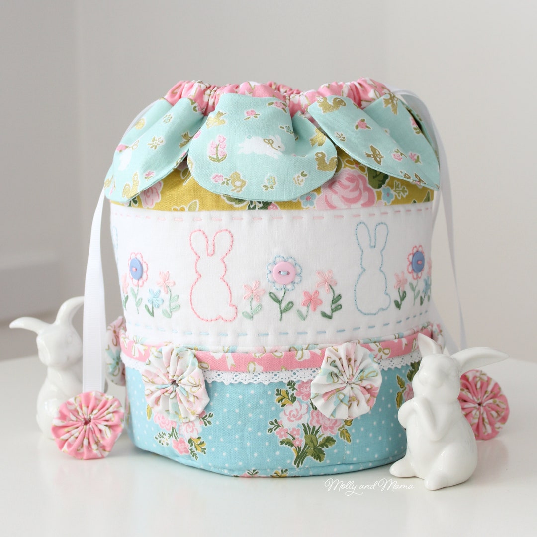 Easter Dilly Bag Sewing Pattern - Drawstring Bag With Bunny Embroidery ...
