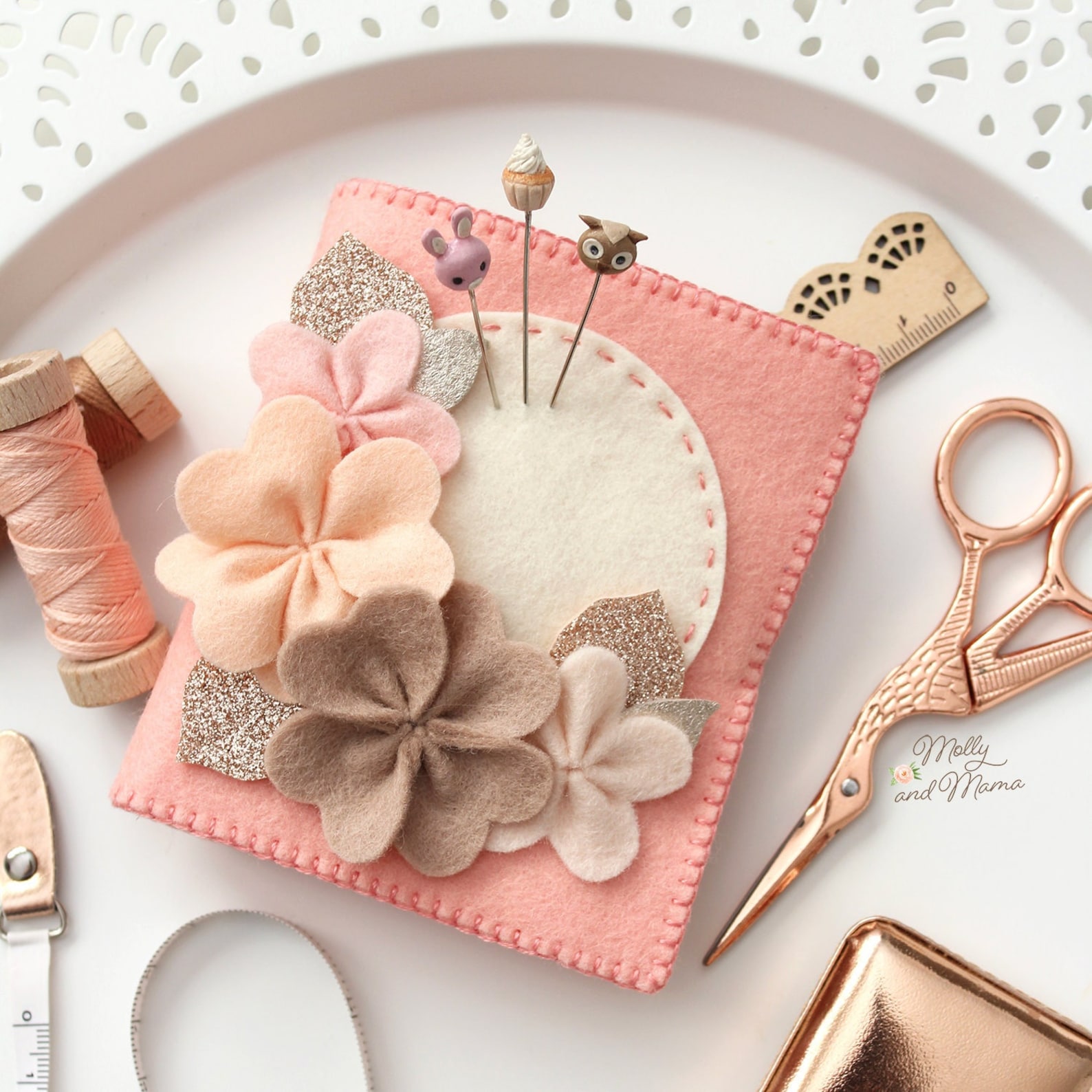 Felt Flower Needle Book Sewing Pattern - Hand Stitched Wool Felt ...