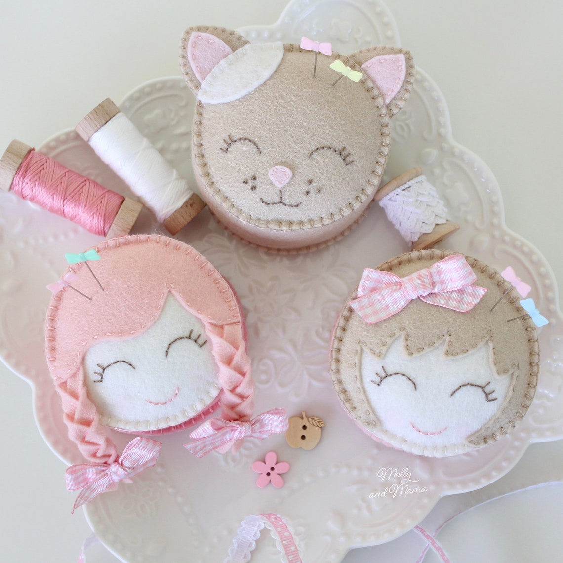 Miss Molly and Friends Pin Cushion Trio PDF Felt Pincushion - Etsy