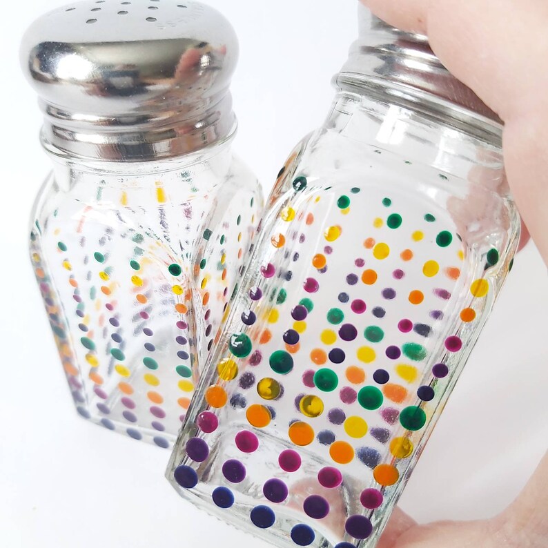 Rainbow Dots Salt & Pepper Polka Dot Handpainted Shakers - Etsy UK