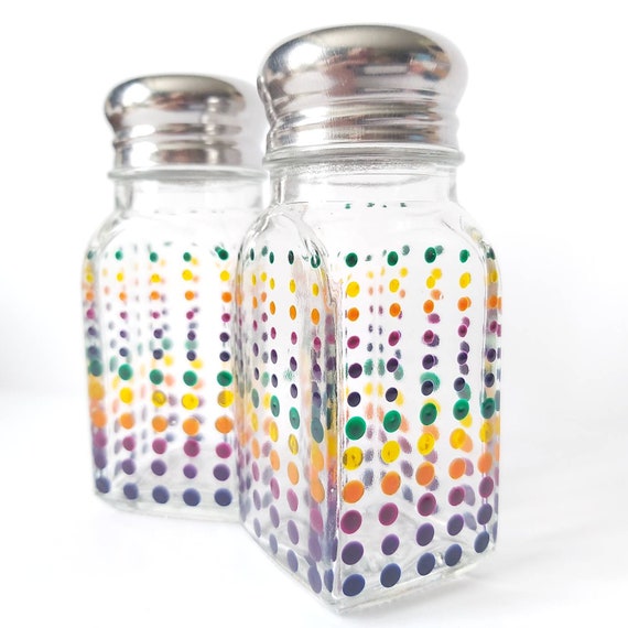 Rainbow Dots Salt & Pepper Polka Dot Handpainted Shakers | Etsy UK