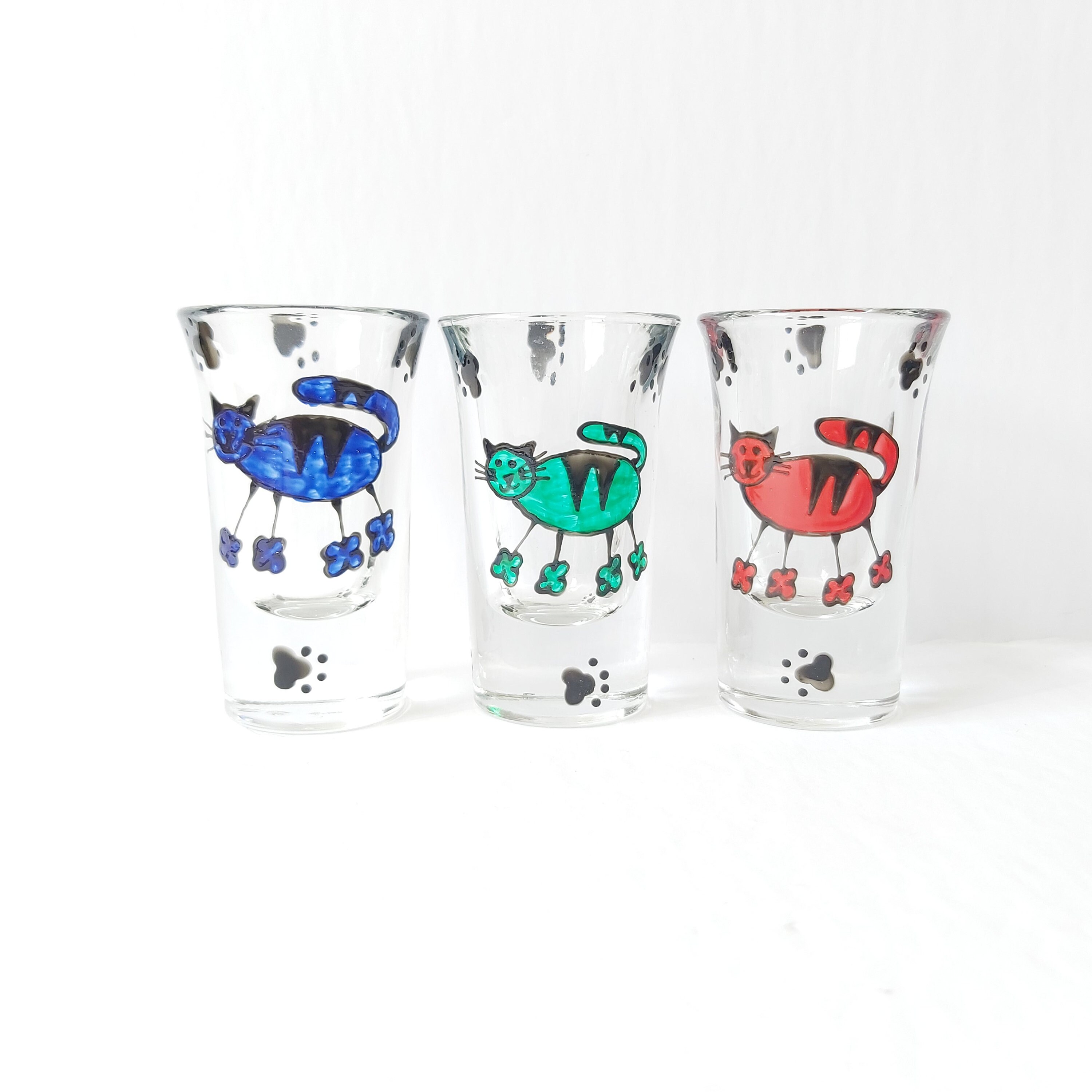 Cats & Paws Shot Glasses Handpainted - Etsy
