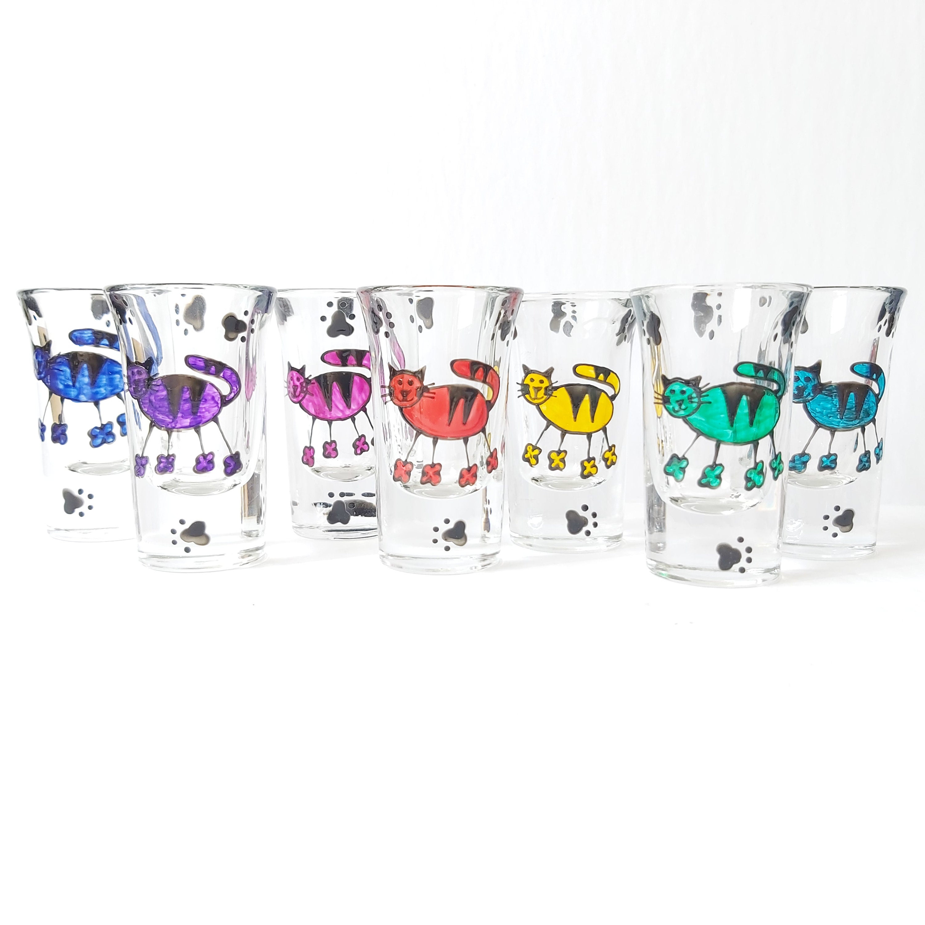 Cats & Paws Shot Glasses Handpainted - Etsy