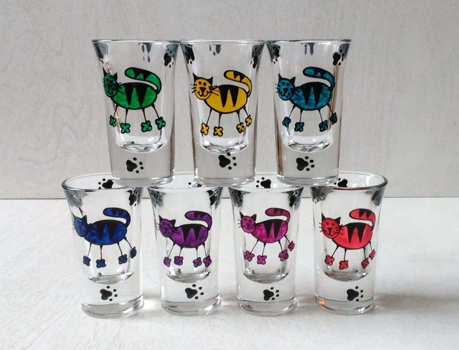 Cats & Paws Shot Glasses Handpainted - Etsy