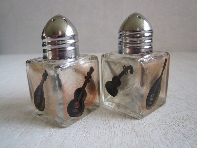 Music Folk Guitar Violin Salt & Pepper Instruments Mini Handpainted ...