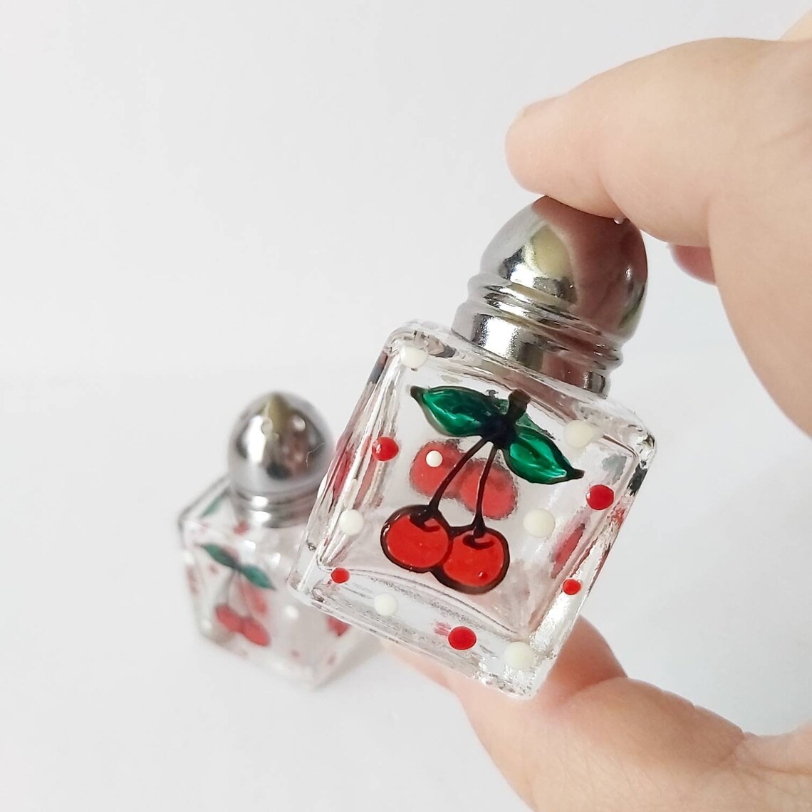 Cherries Salt & Pepper and Dots Mini Handpainted Shakers Style 1 - Etsy