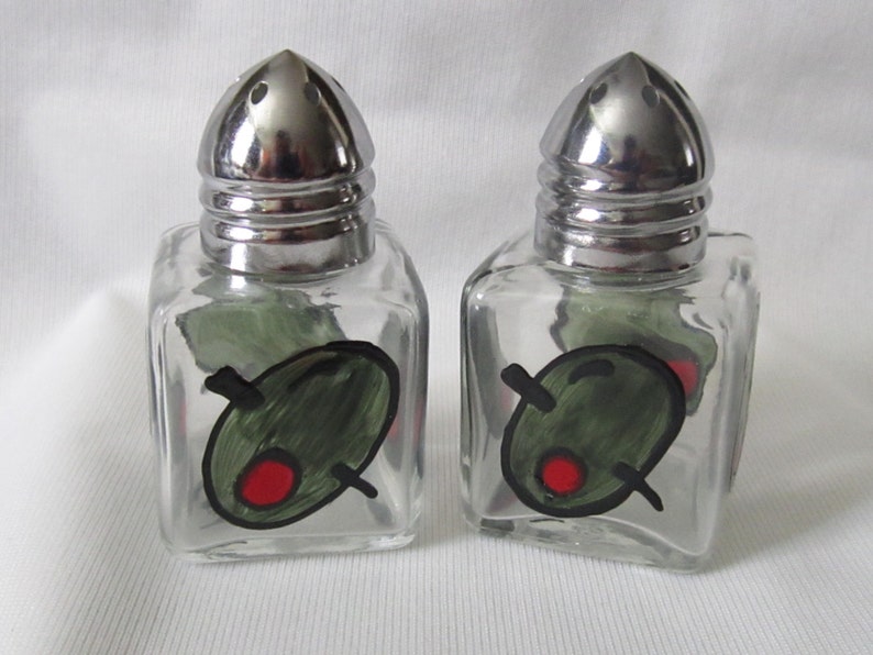 Olive Salt and Pepper Mini Green Pimento Hand Sainted Shakers - Etsy