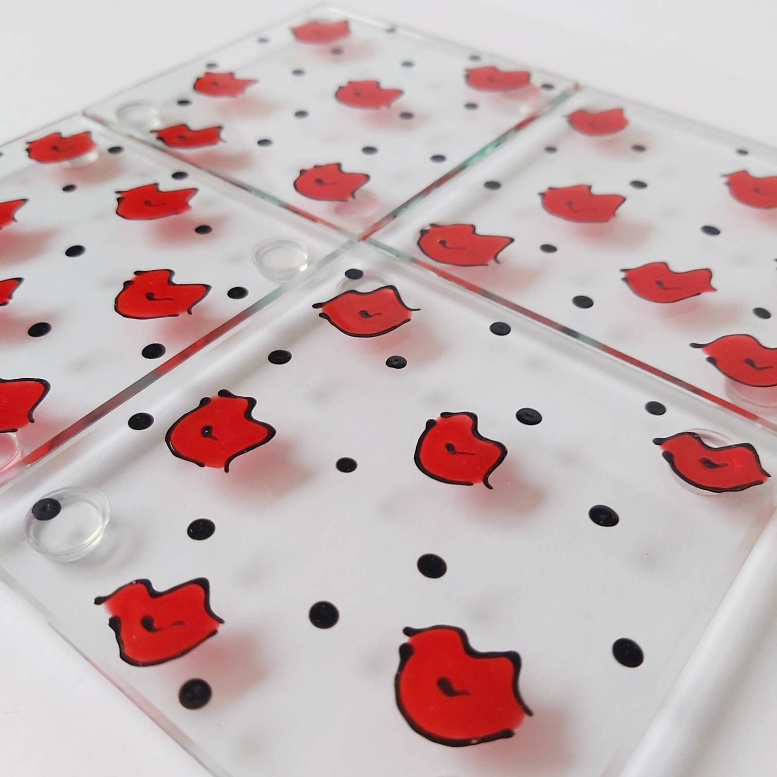 Smoochies Lips Kisses Handpainted Glass Coasters - Etsy
