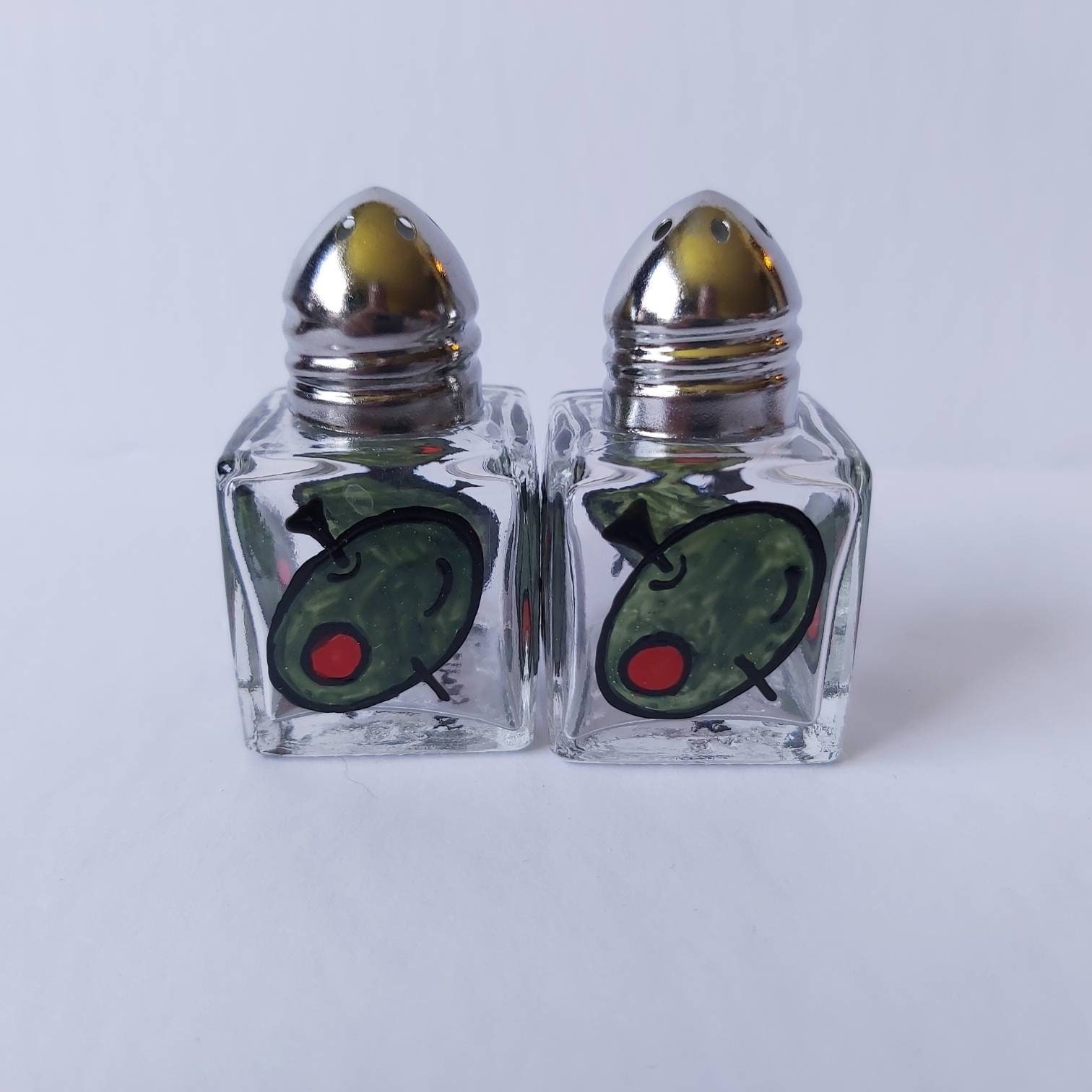Olive Salt and Pepper Mini Green Pimento Hand Sainted Shakers - Etsy