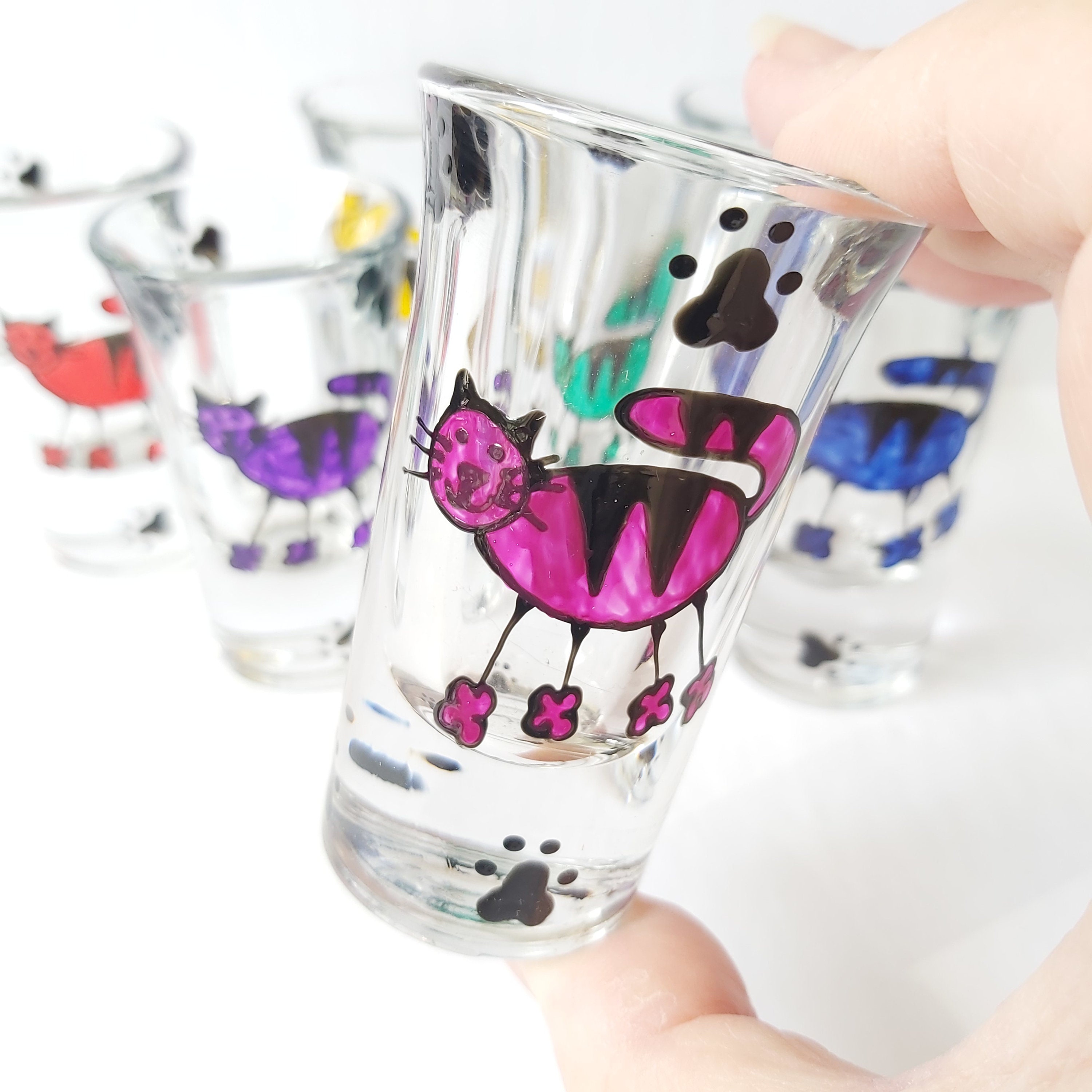 Cats & Paws Shot Glasses Handpainted - Etsy