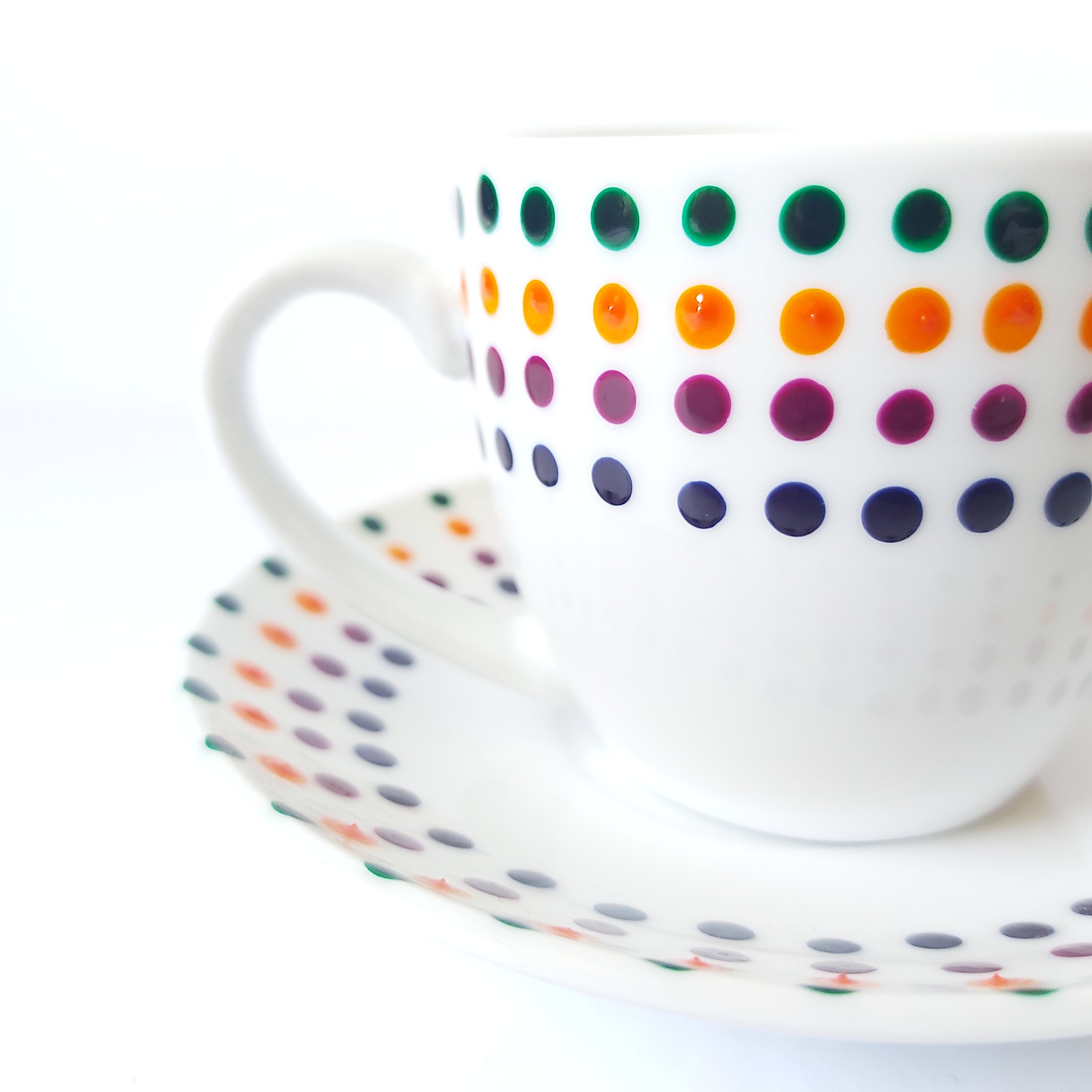 Espresso Fiesta Dots Cup and Saucer Hand Painted Porcelain Set - Etsy