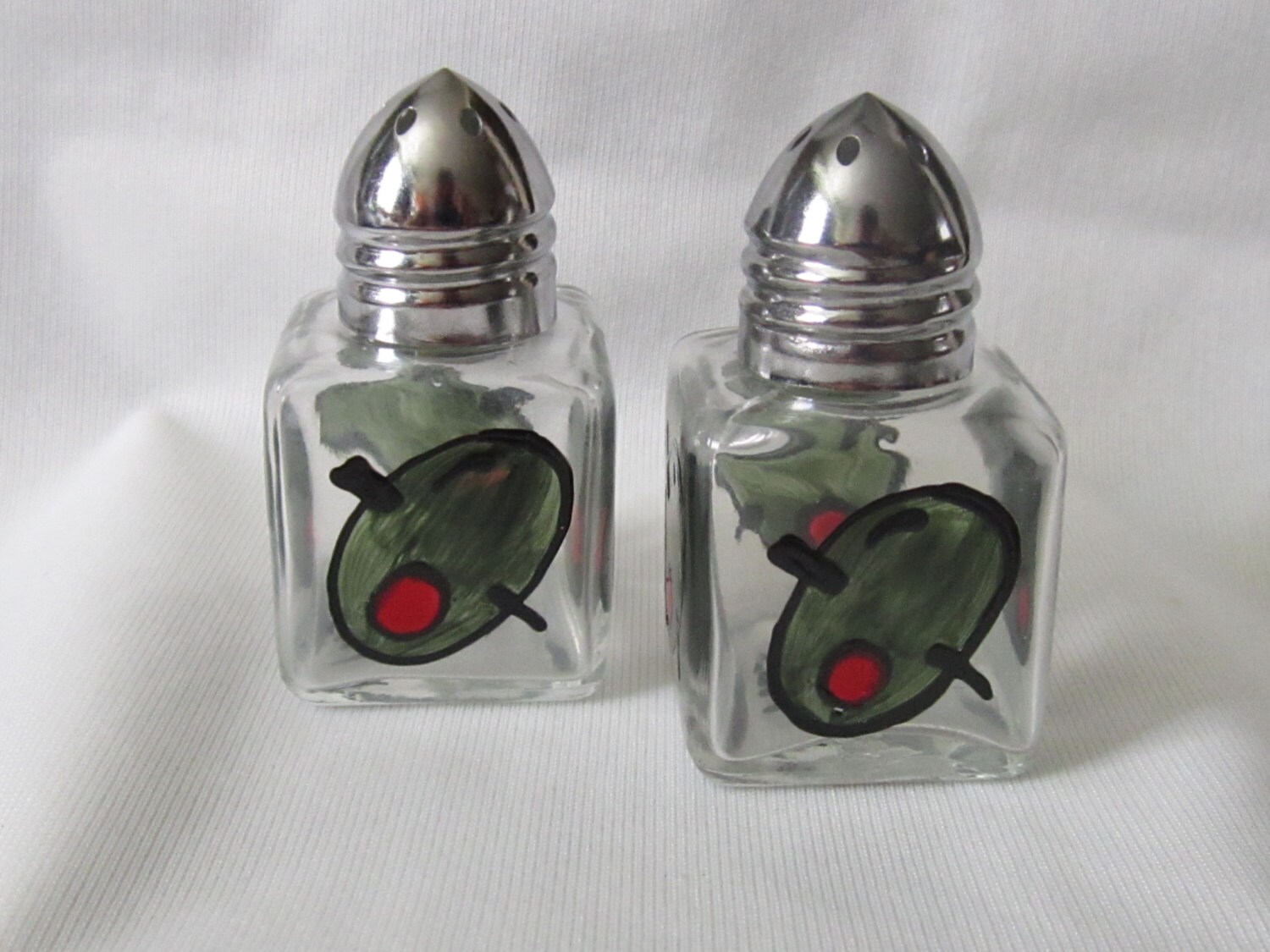 Olive Salt and Pepper Mini Green Pimento Hand Sainted Shakers - Etsy