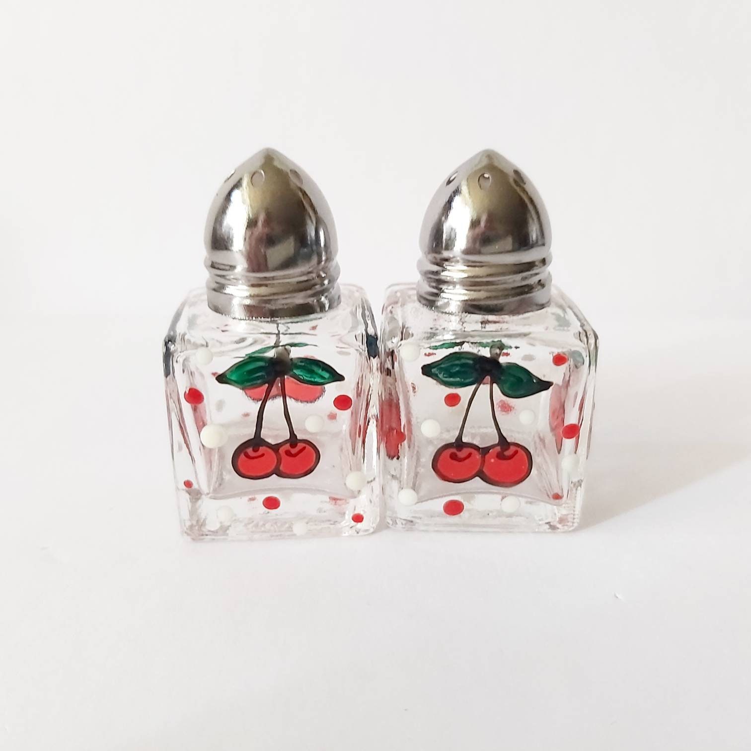 Cherries Salt & Pepper and Dots Mini Handpainted Shakers Style 1 - Etsy