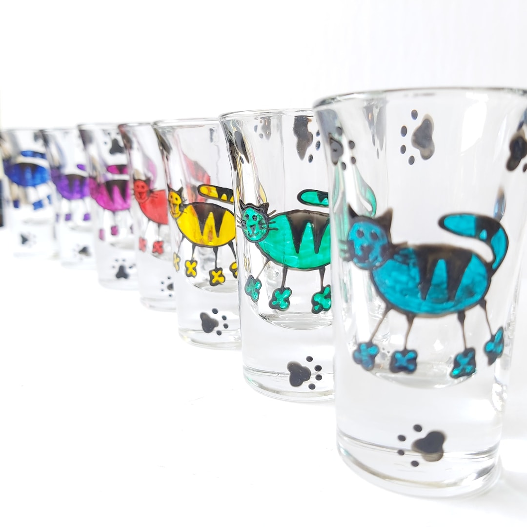 Cats & Paws Shot Glasses Handpainted - Etsy