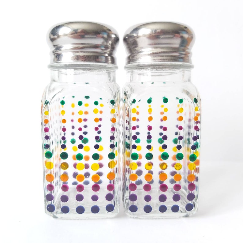 Rainbow Dots Salt & Pepper Polka Dot Handpainted Shakers - Etsy UK