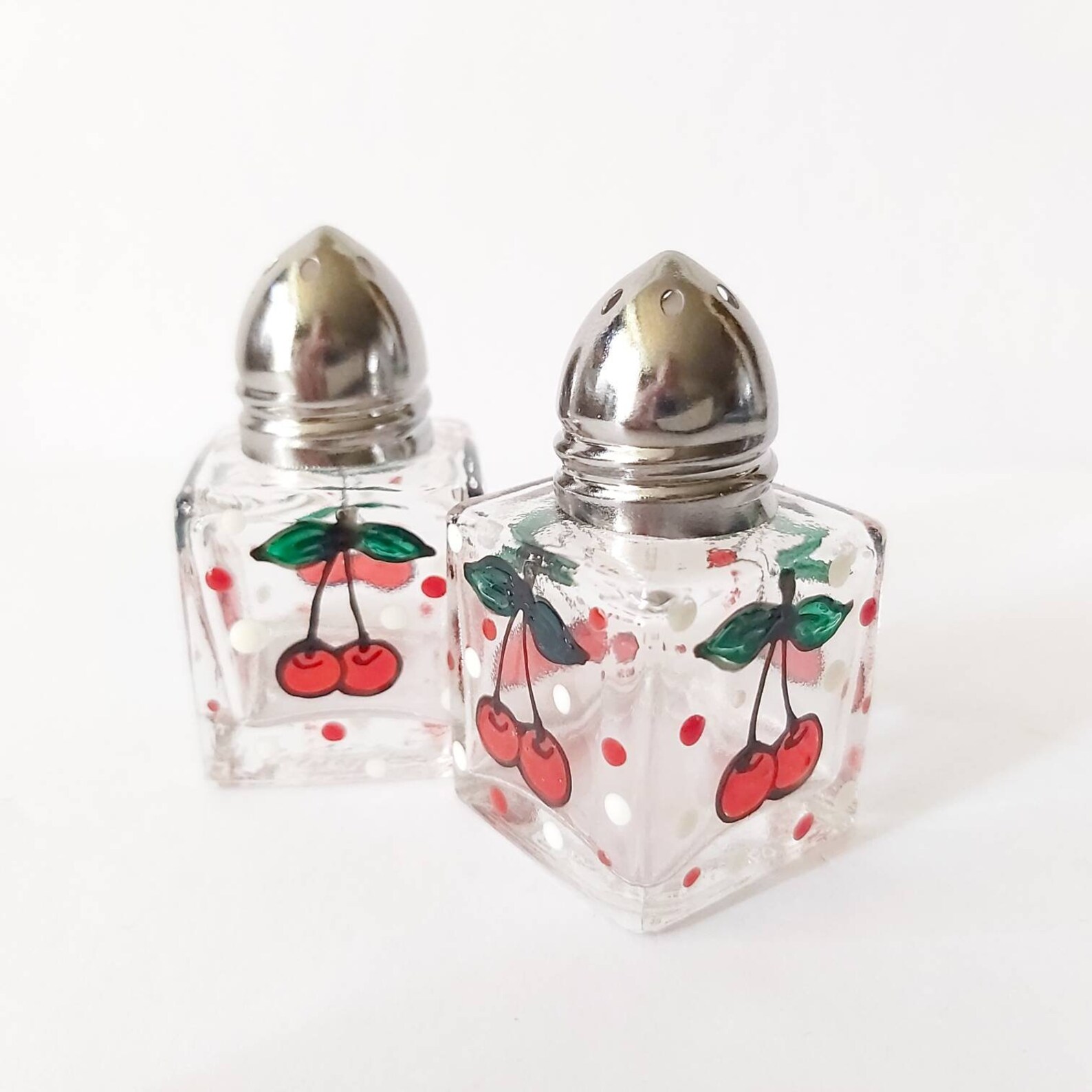 Cherries Salt & Pepper and Dots Mini Handpainted Shakers Style 1 - Etsy