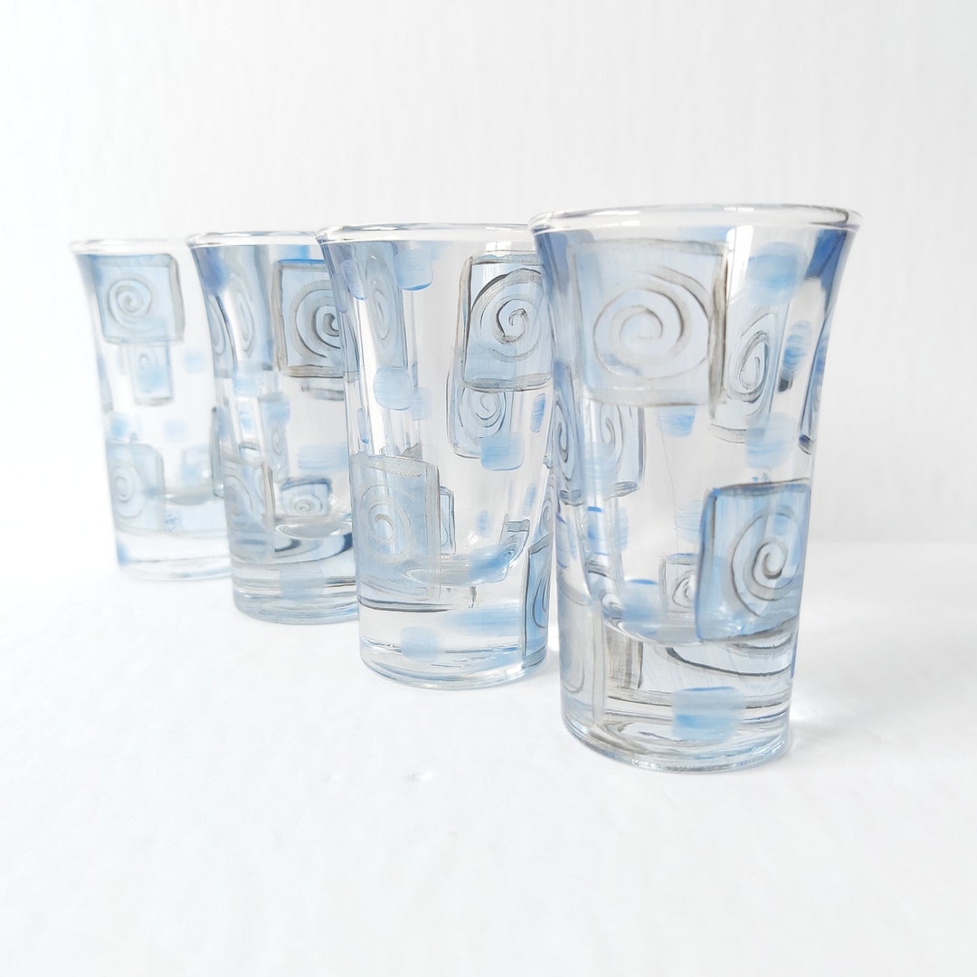 Shot Glass Blue and Silver Handpainted Masculin Classy Shot Glass Blue ...