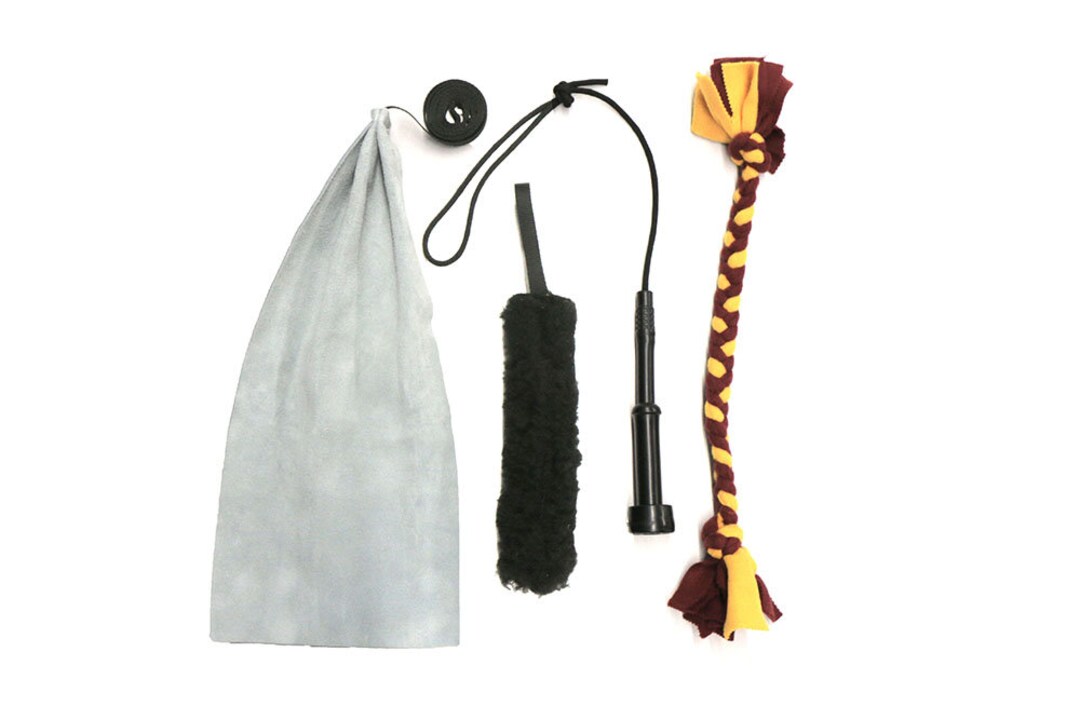 Puppy Tug Set - Includes Leather Bite Rag, Fleece Braided Tug, Rubber ...