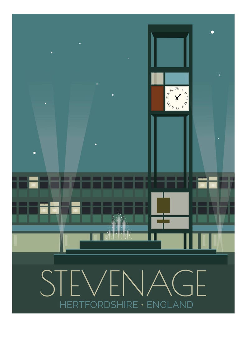 Stevenage, Hertfordshire, England, UK - Signed Travel Poster Print - Etsy