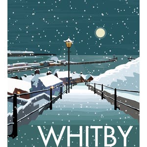 Whitby in Snow, North Yorkshire, England, UK - Signed Travel Poster ...