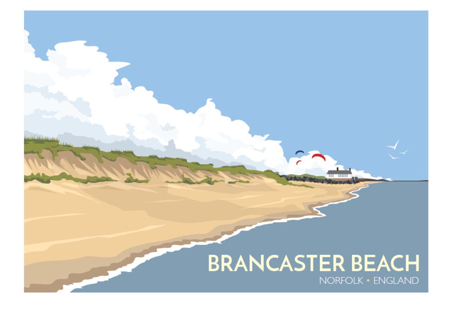 Brancaster Beach, Norfolk, England, UK - Signed Travel Poster Print ...