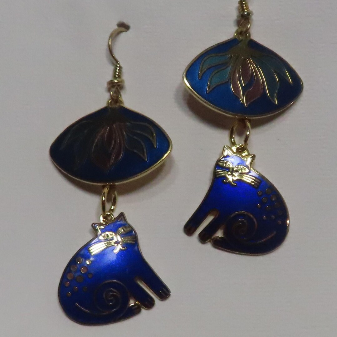 Laurel Burch Blue Keshire & Blue Willow Fan Earrings - Etsy