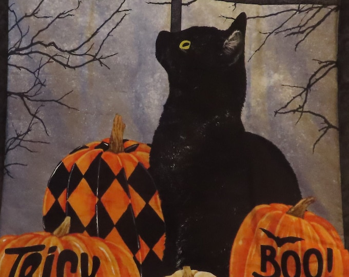 Black Cat Capers Fabric Panel, Black Cat Capers Wall Hanging, Cat Lover ...