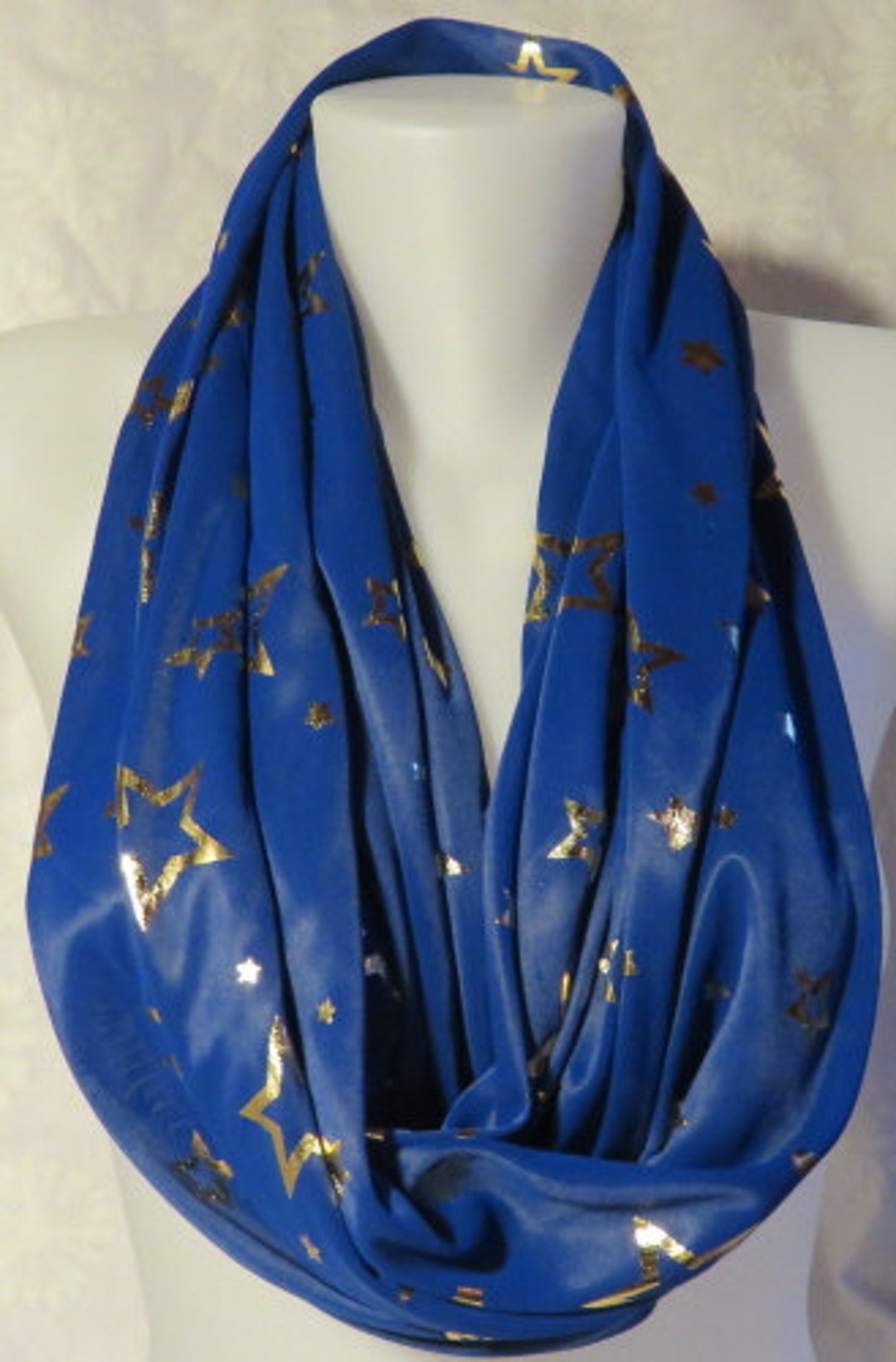 Sparkly Blue Star Scarf, July Fourth Scarf, Gold Stars Scarf, Star ...