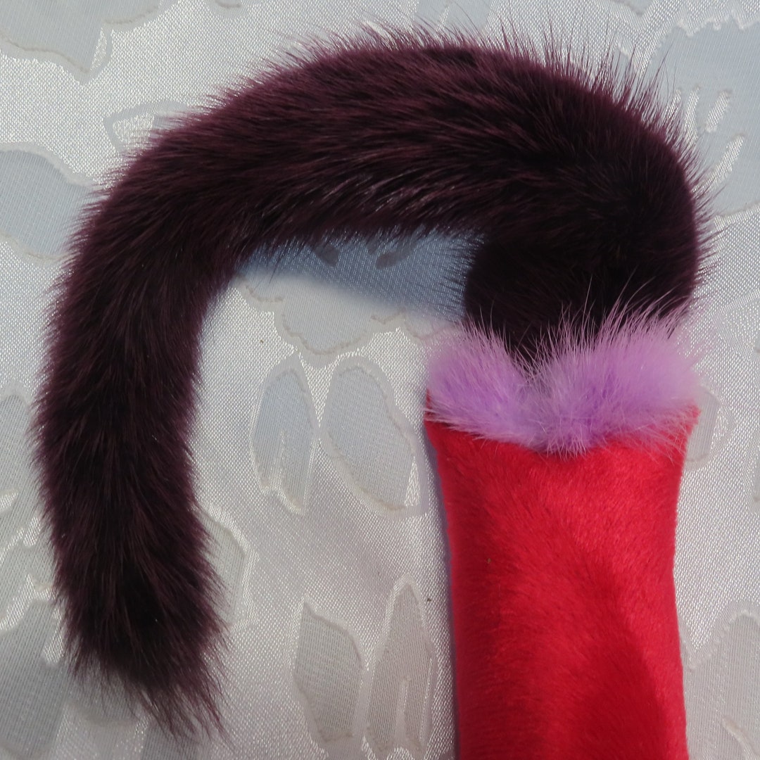 Genuine Mink Tail Catnip Kicker, Burgundy Mink, Cat Lover Gift, Red ...