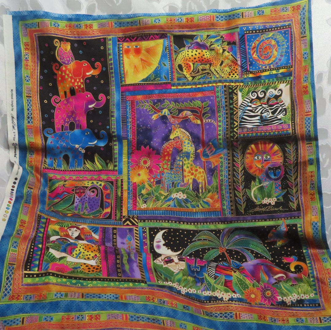 Laurel Burch Mythical Jungle Fabric Panel, Vintage Laurel Burch Fabric, OOP Laurel Burch - Etsy