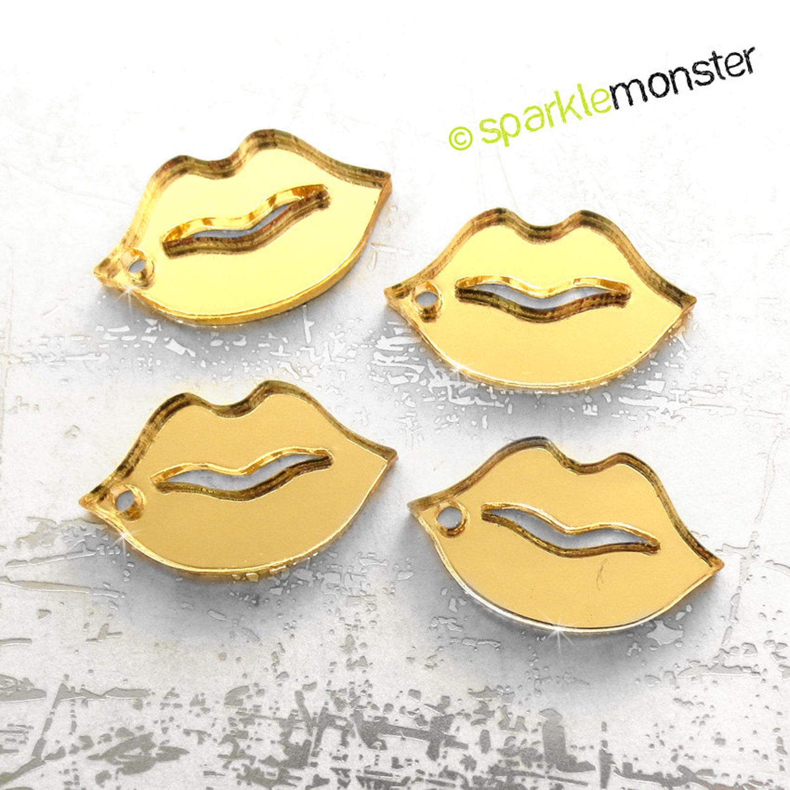 Glam Lip Charms 4 Pcs Gold Mirror Laser Cut Acrylic | Etsy