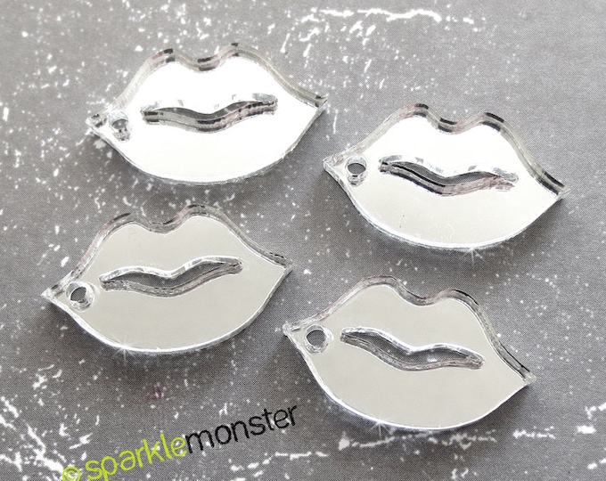Glam Lip Charms 4 Pcs, Silver Mirror, Laser Cut Acrylic, Charms, Flat ...