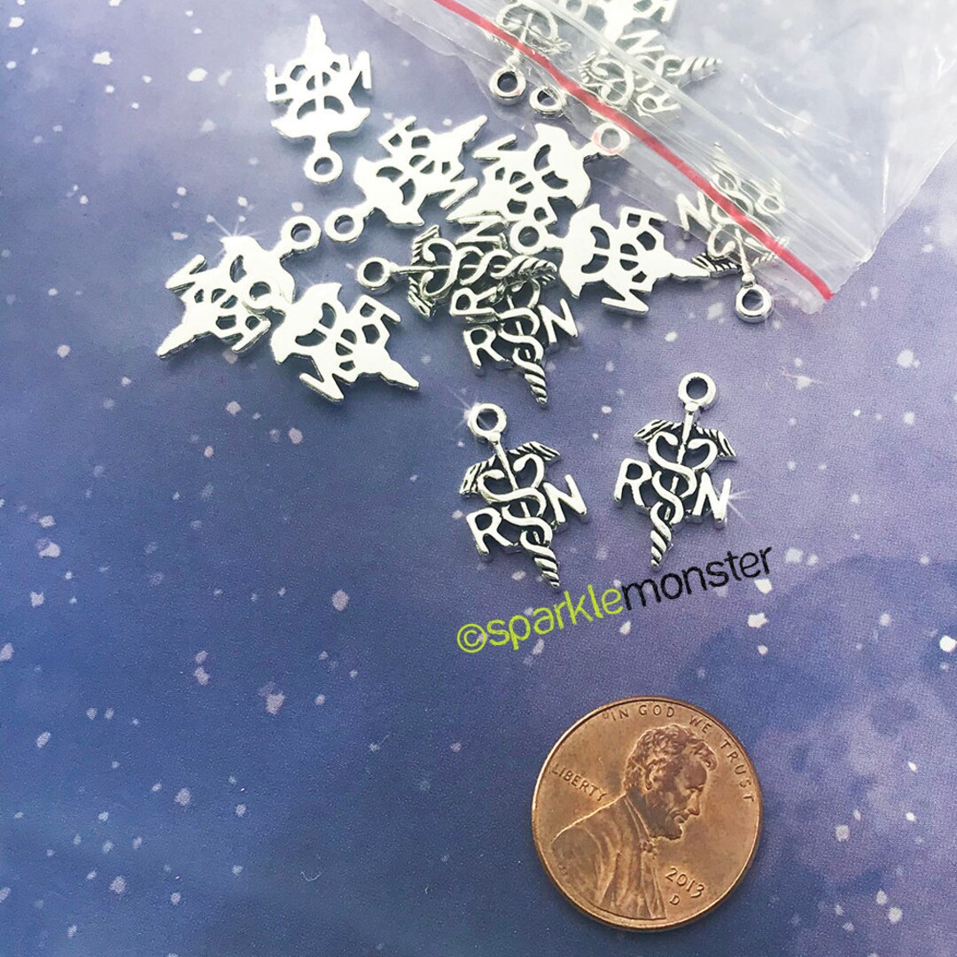 Small RN Medical Symbol Charms 25 Pcs, Antiqued Silver, Alloy Metal ...
