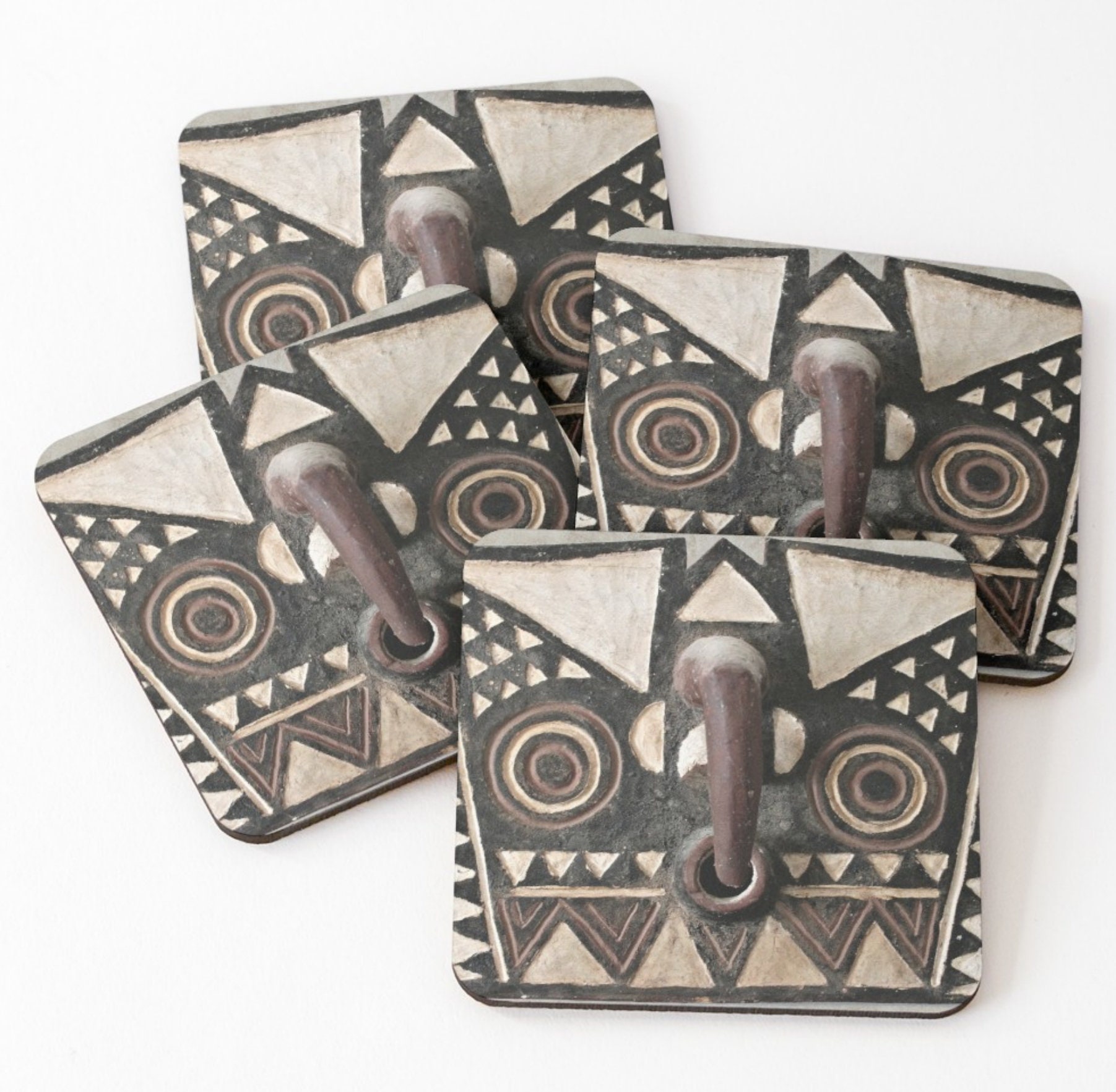 Coasters African Art Bobo Bwa Hawk Mask Design Set of 4 Cork Back ...