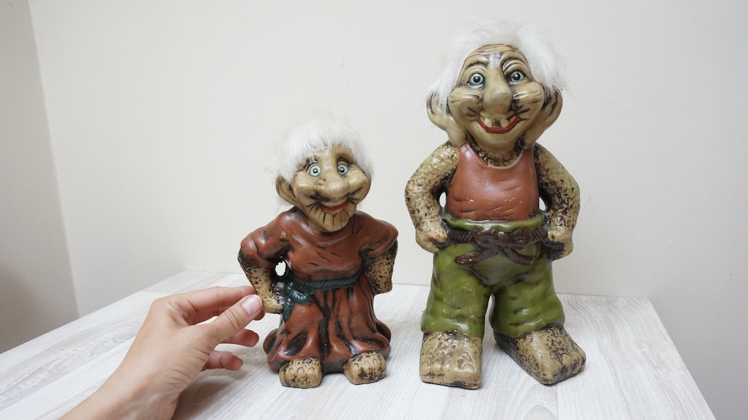 10" Ceramic Troll Woman and Man Witch Doll Handmade Clay Figurine ...