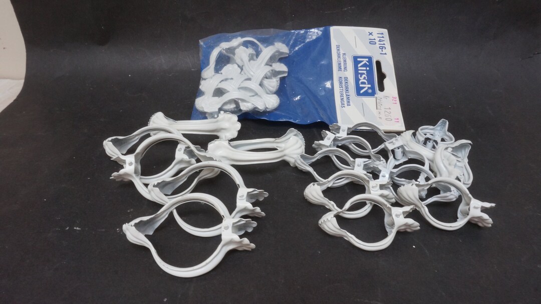Choose White Café Curtain Claw Clips, Vintage Metal Drapery Holders ...