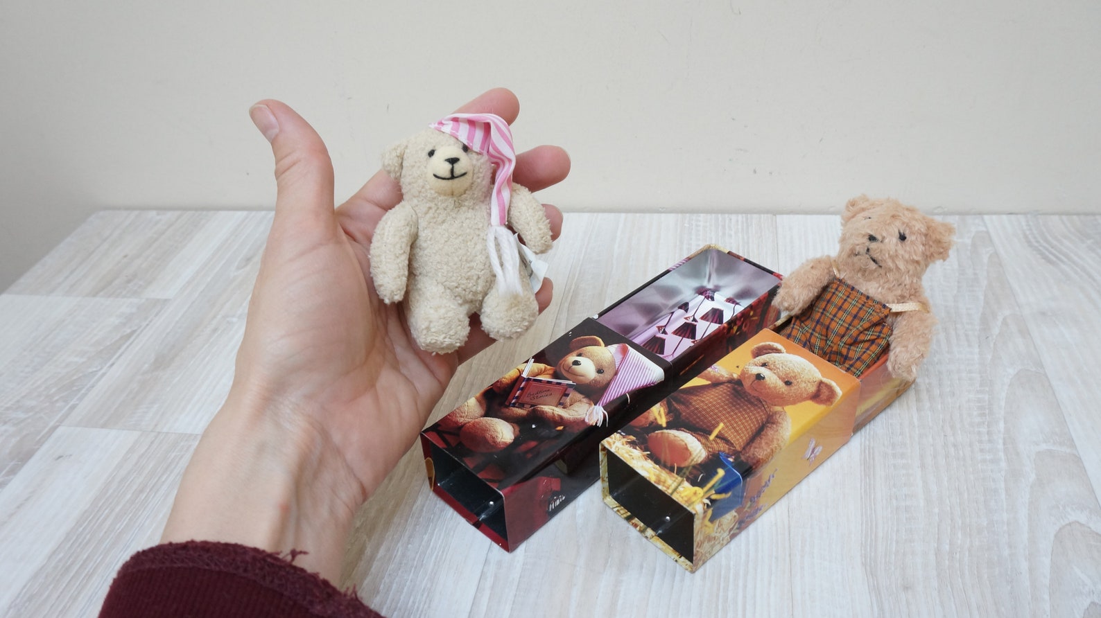 Set of 2 Tiny Tins teddy bear in metal tin box Ginger Mabel | Etsy