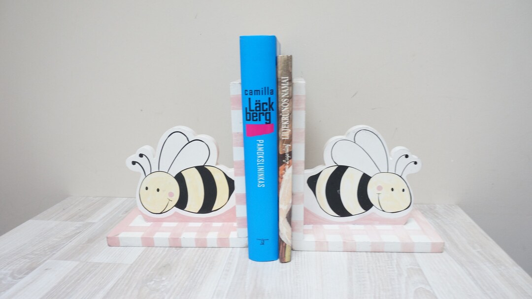 Bee Wooden Bookends Nursery Decor Girl Boy Figures Pink Yellow Black ...