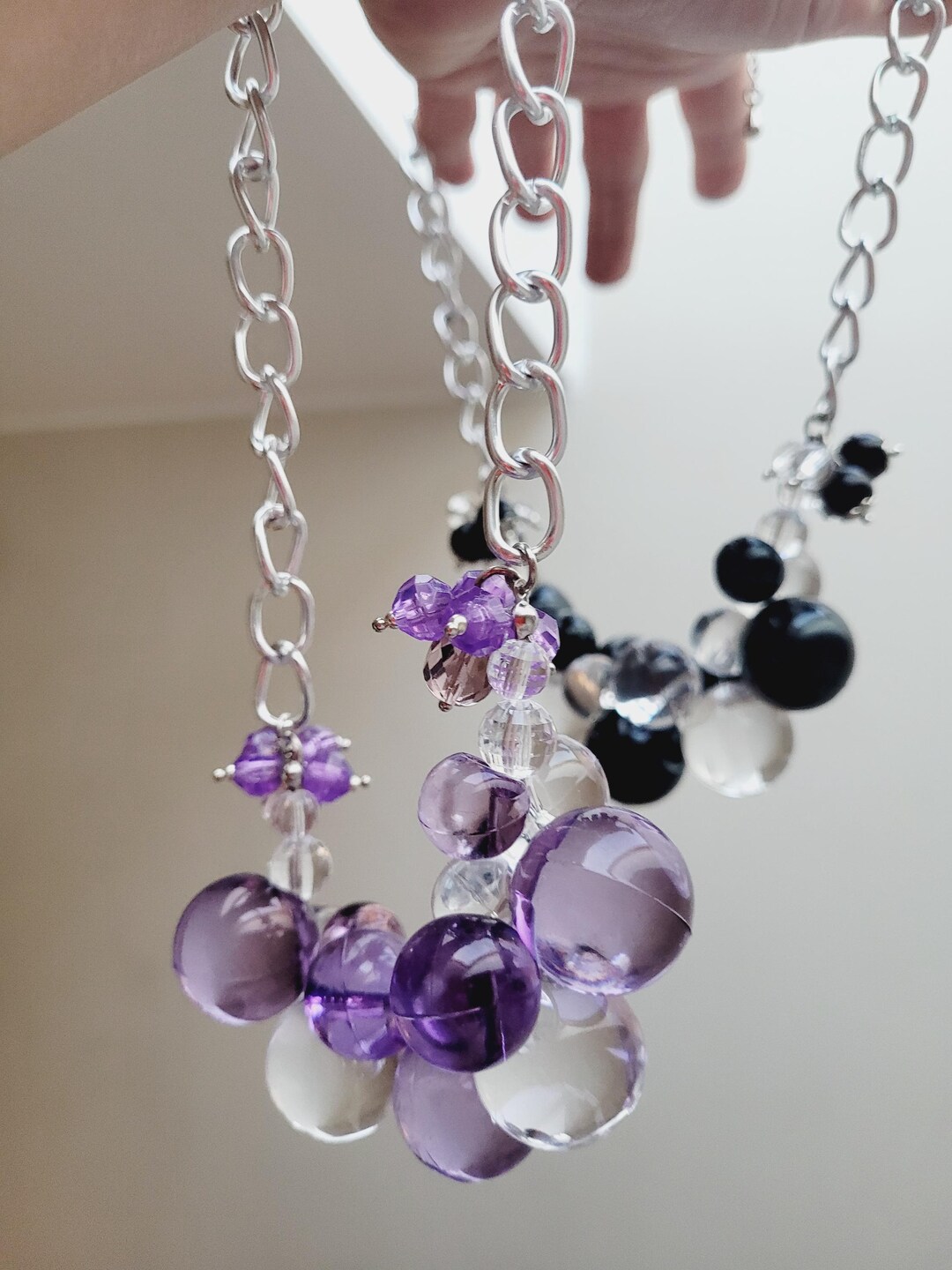 Choose Bubble Bib Necklace Clear & Purple or Black Sheer Lucite, Ball ...