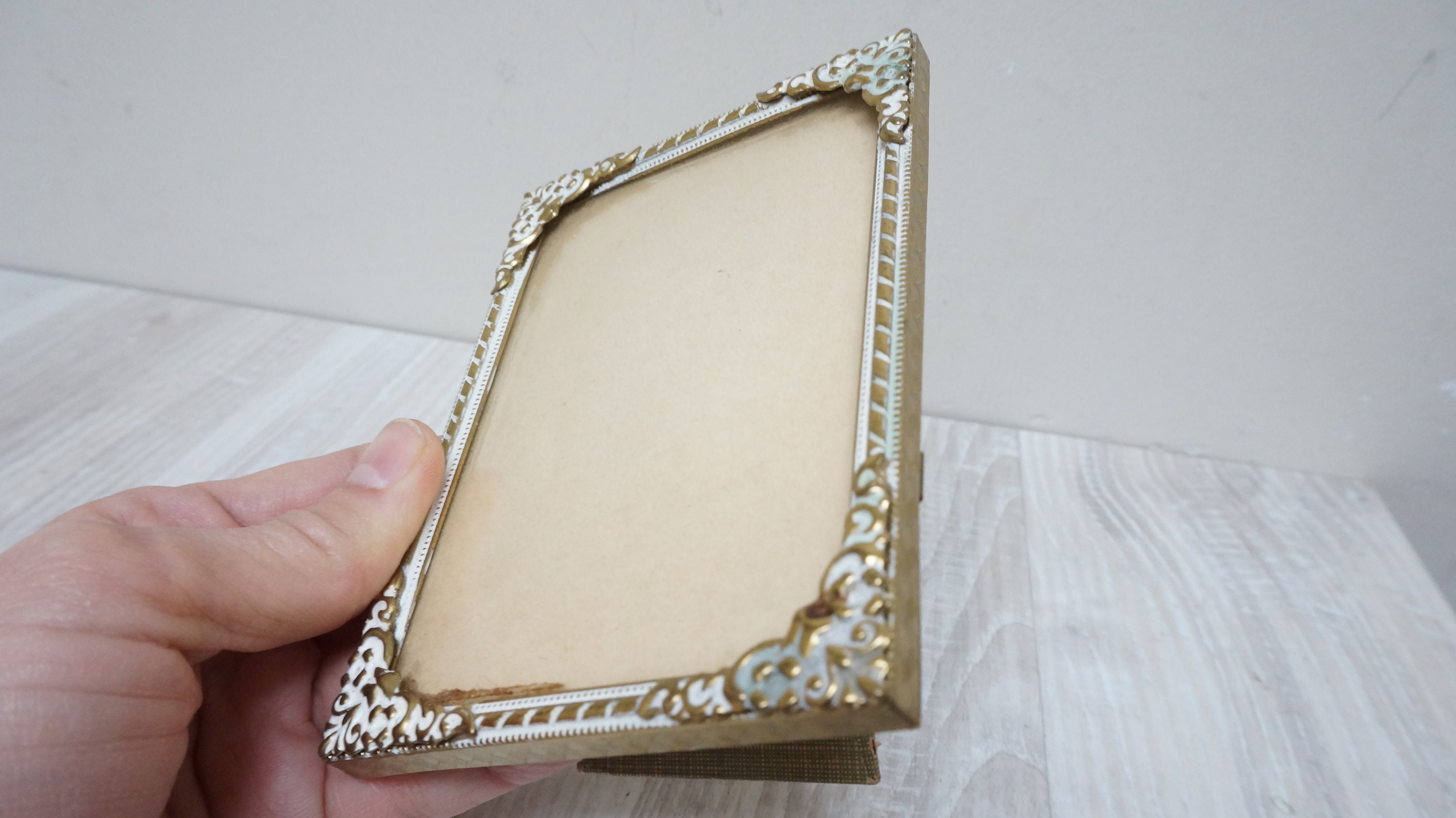 4.4x3 Danish convex glass metal frame for photo picture tabletop old ...