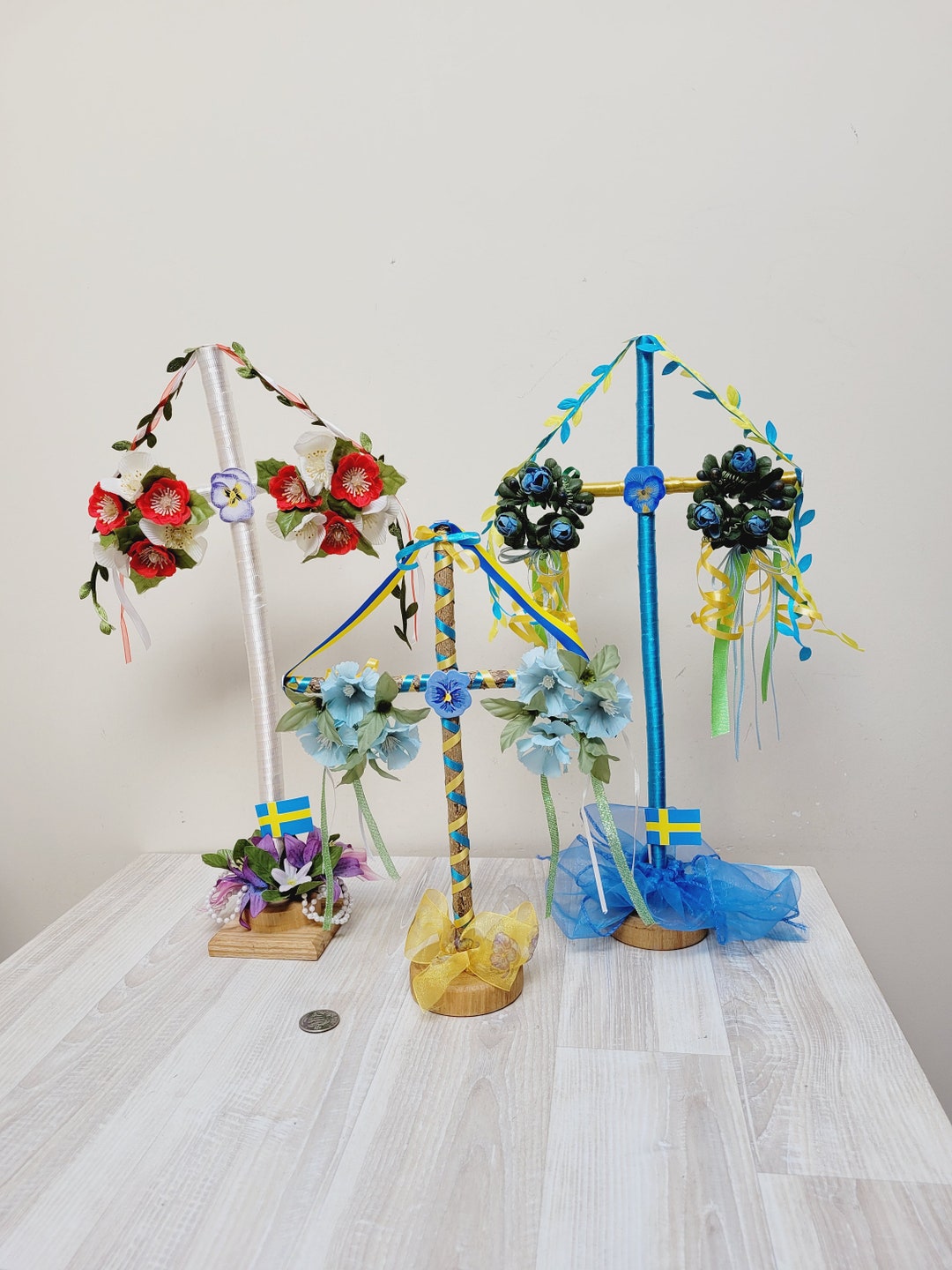 Choose Swedish Midsummer Maypole Pole Folk Wreath on Stand Holder ...