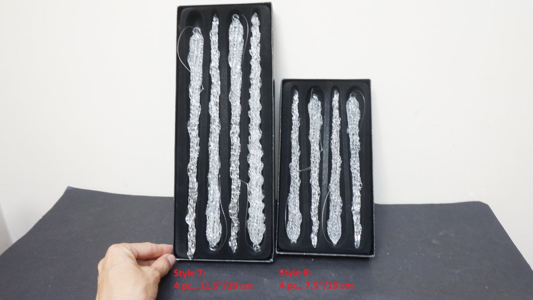 Choose Set of Glass Icicle Ornament, Solid Clear Teardrop Handmade Hand ...