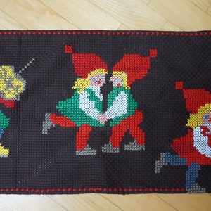 Swedish Christmas Tomte Tcross Stitcjed Table Runner, Santa Gnome Elf ...
