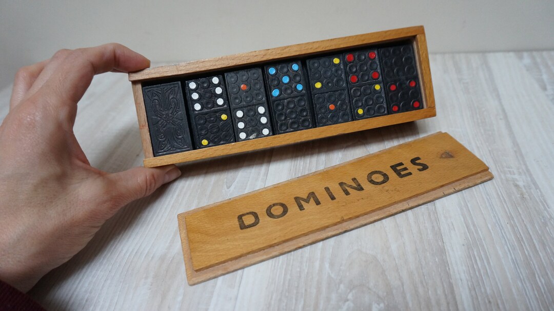 Wooden Color Domino Dominoes Lotto Scrabble Logic Game in Box, Vintage ...