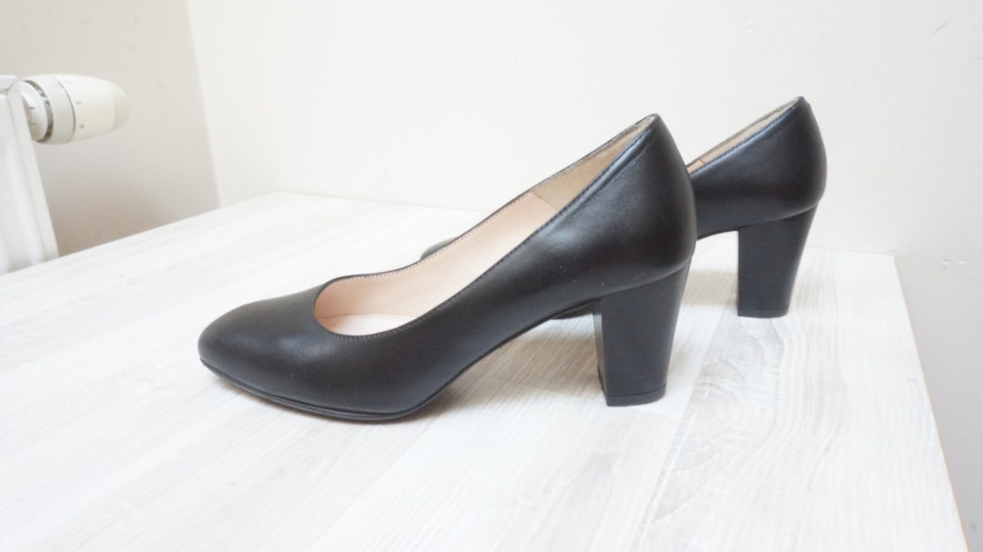 Black Spanish Otre Pumps Heels, Classic Plain Dress Shoes Boots Real ...