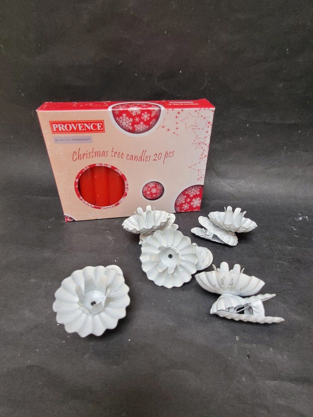 5 White Distressed Christmas Tree Candle Clips Holders, Pinecone ...