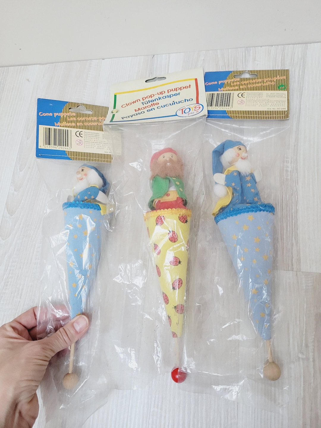 Set of 3 Pop-up Cone Peek-a-boo Stick Puppet, Dr. Rolf Ottmüller Wooden ...