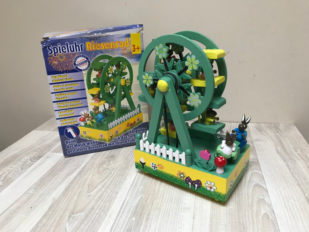 German Erzgebirge Style Easter Music Box Carousel, Bunny Rabbit on ...