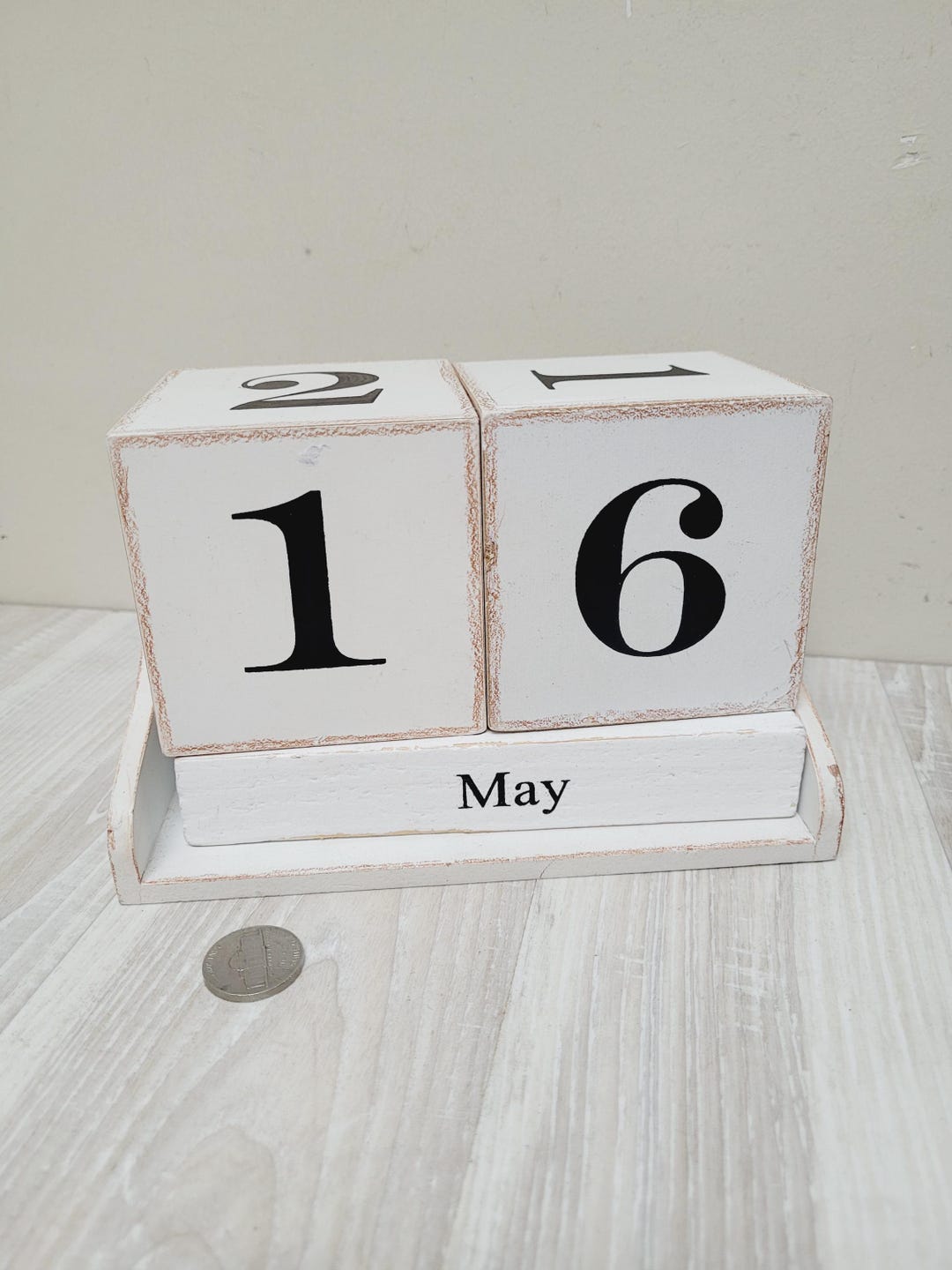 Wooden Block Perpetual Calendar Set, Vintage Desk Office Accessory Gift ...