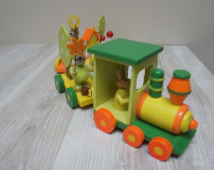 15.75"/40 Cm Long Wooden Easter Bunny Train, Erzgebirge Kid Nursery ...